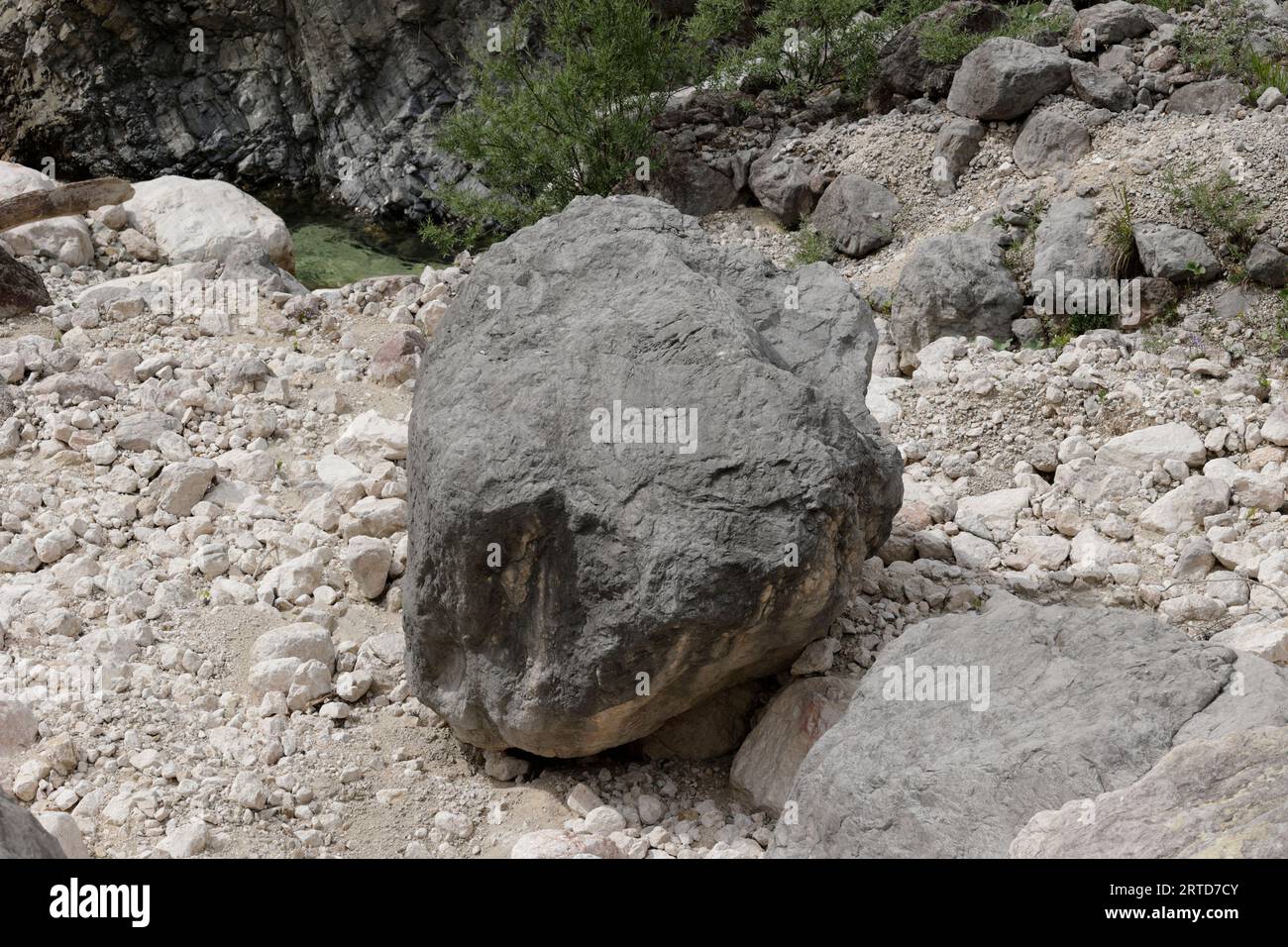 Stones and boulders at the foot of a mountain in the Berchtesgaden Alps ...