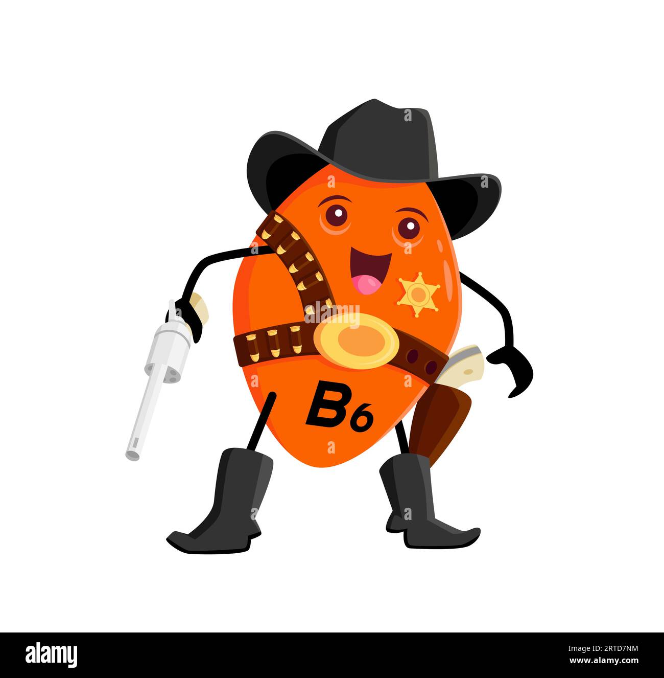 Cartoon vitamin B6 sheriff or cowboy character with shotgun, vector ...