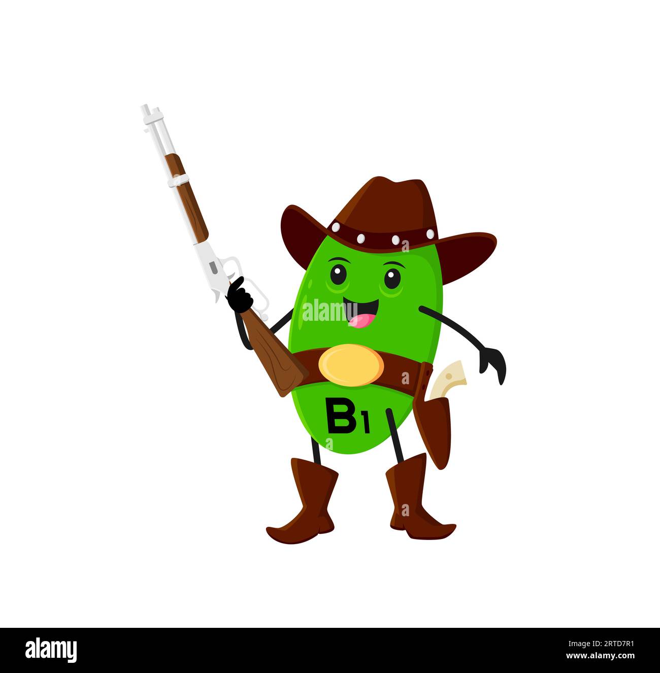 Cartoon vitamin B1, Wild West ranger character or Western cowboy ...