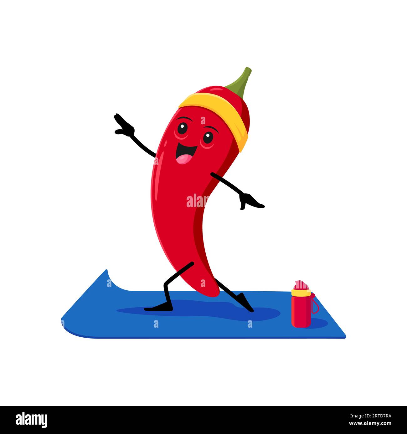 Cartoon red chili pepper vegetable character on yoga fitness sport ...