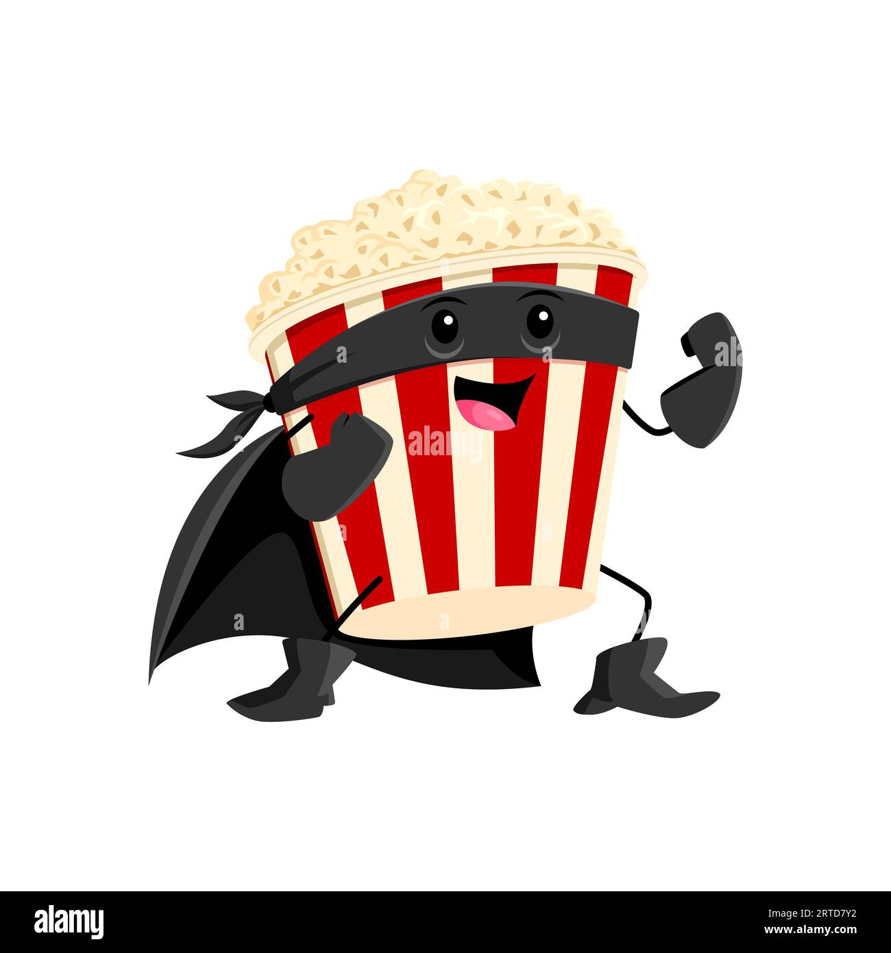 Cartoon fast food popcorn superhero character. Cinema salty snack hero ...