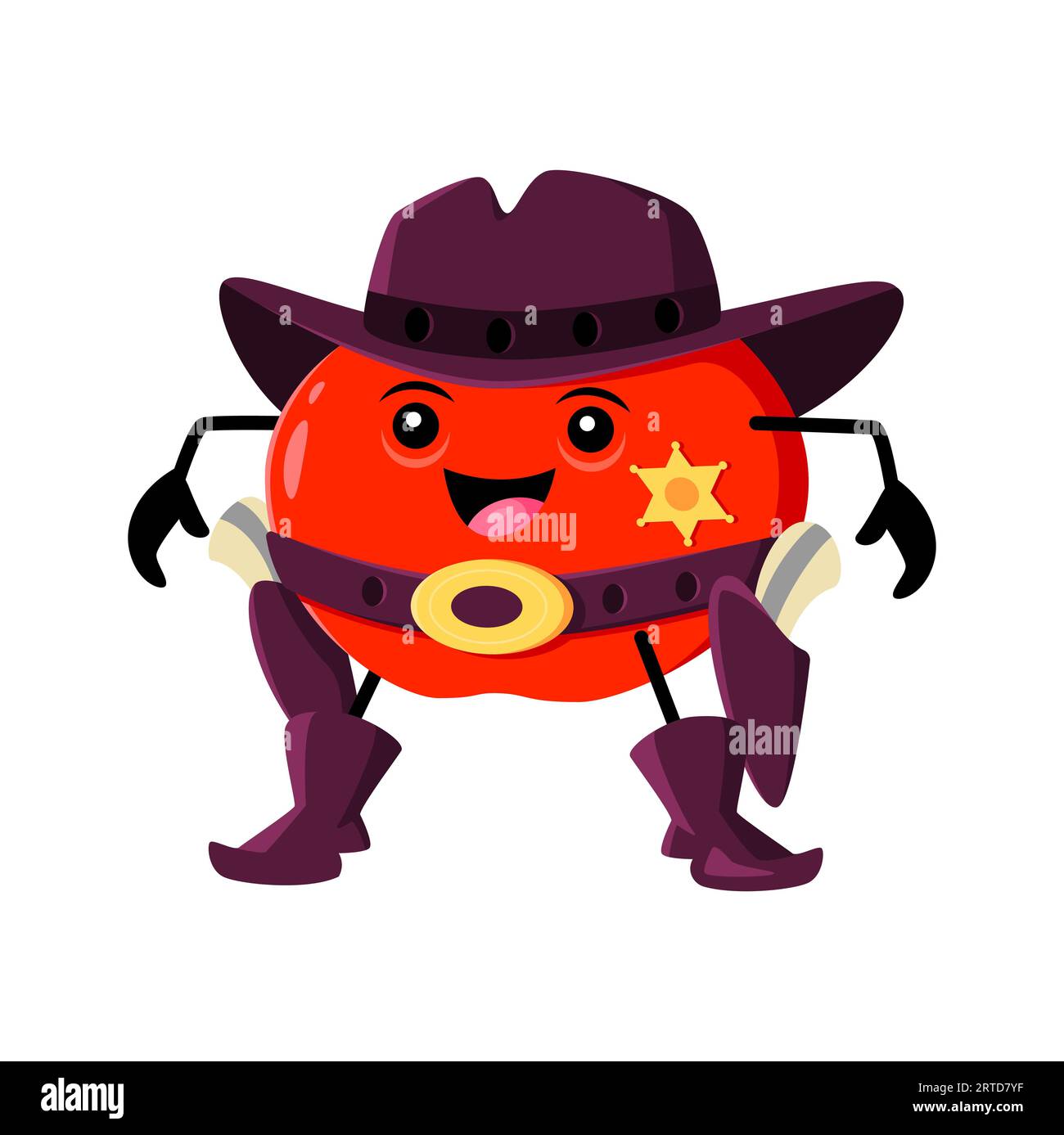 Cartoon red apple fruit cowboy, sheriff and ranger character wear hat ...