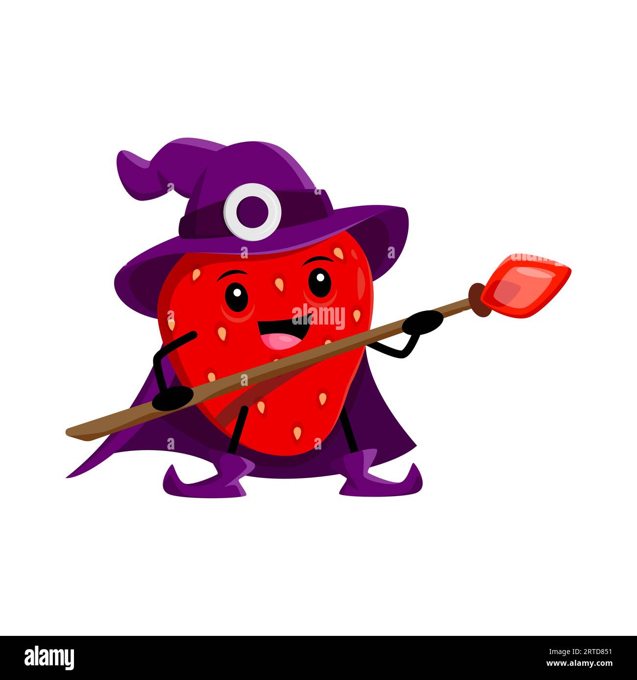 Cartoon strawberry wizard or magician berry character. Vector mage ...