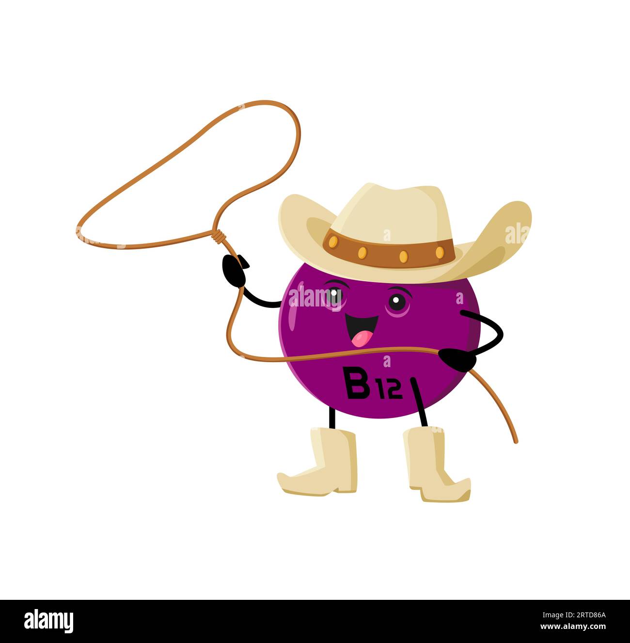 Cartoon vitamin B12 cowboy character with lasso, Wild West ranger ...