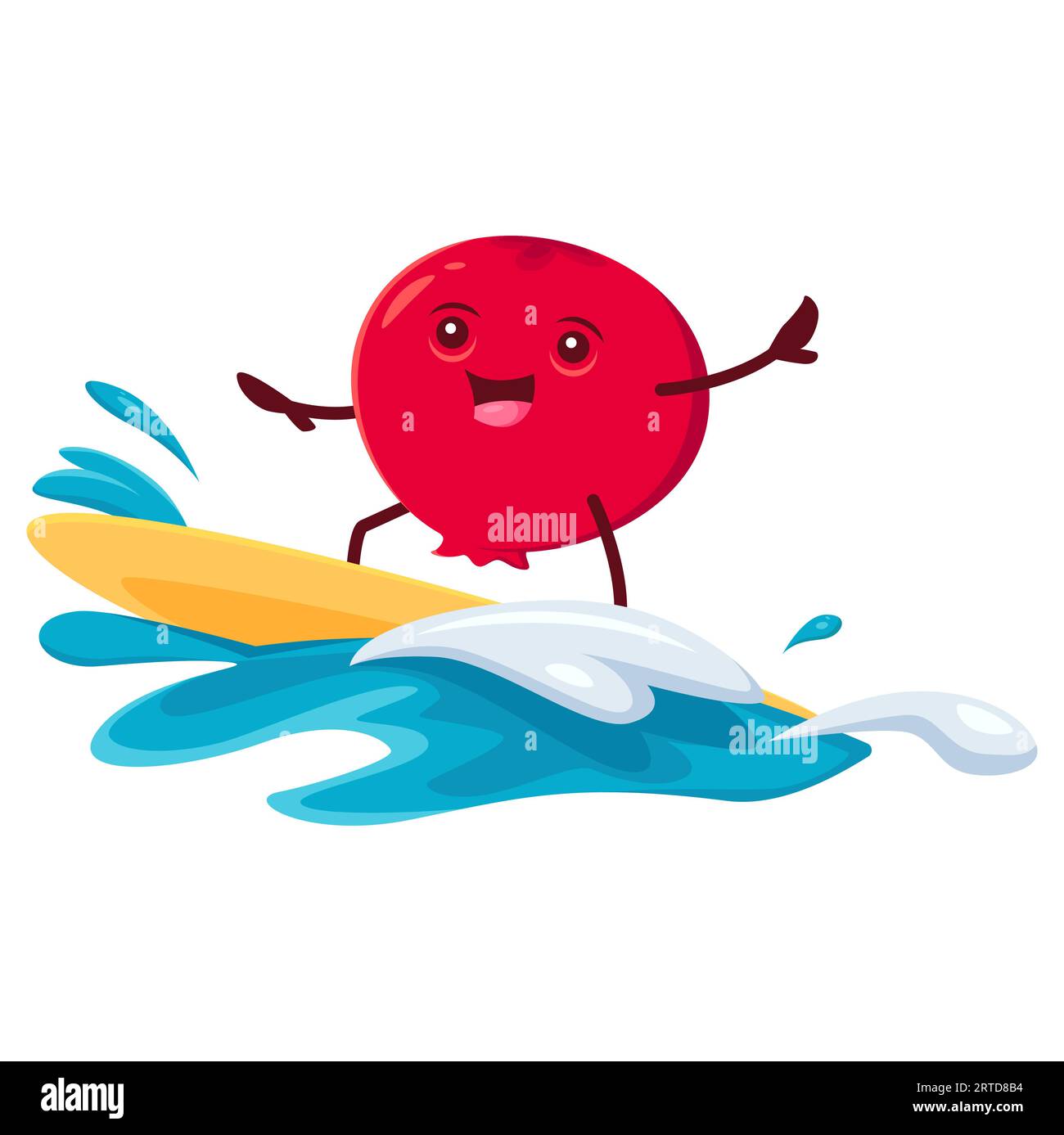 Cartoon cranberry surfer character on beach vacation. Fresh vector ...