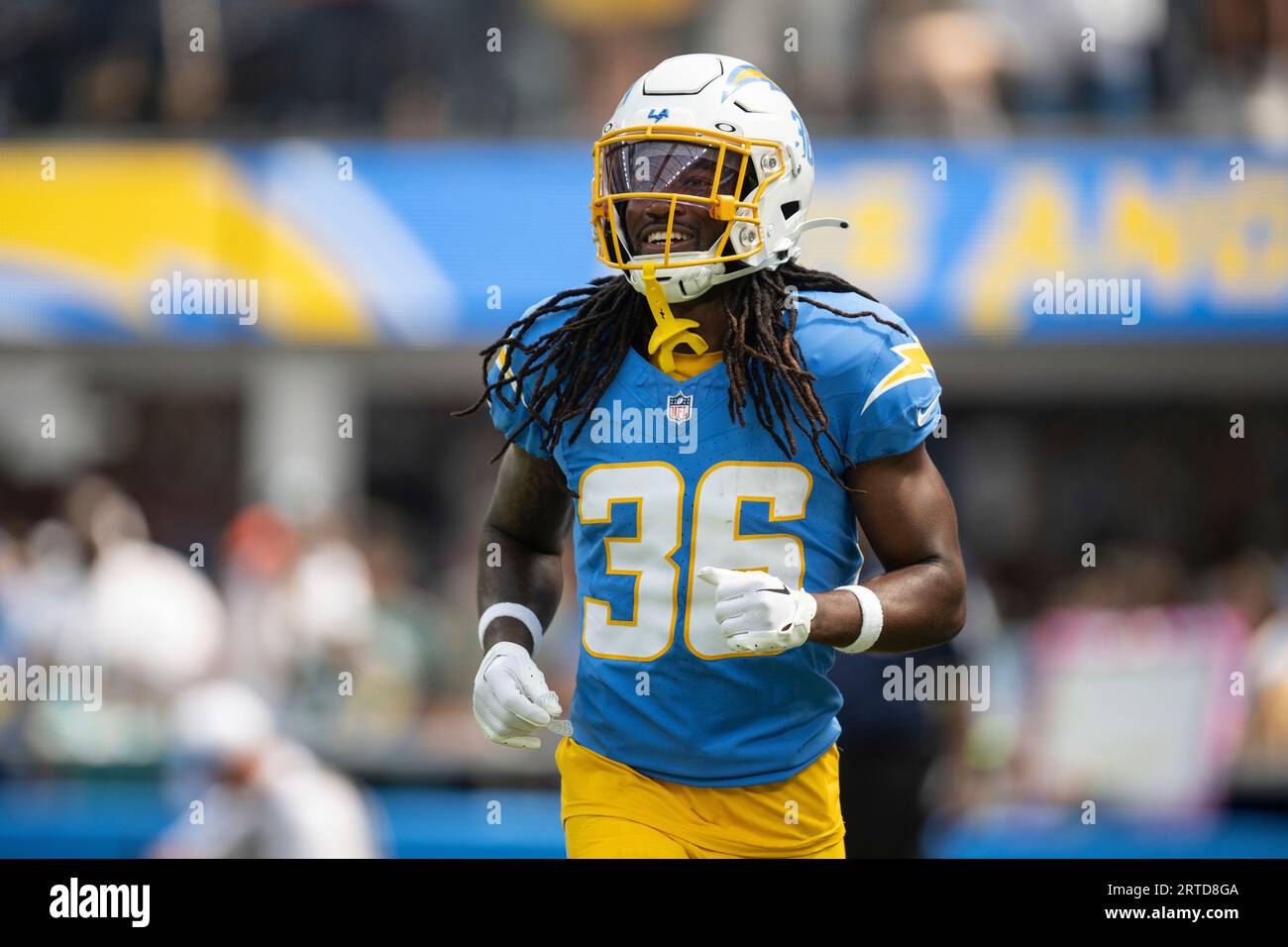 Los Angeles Chargers cornerback Ja'Sir Taylor (36) smiles during an NFL ...