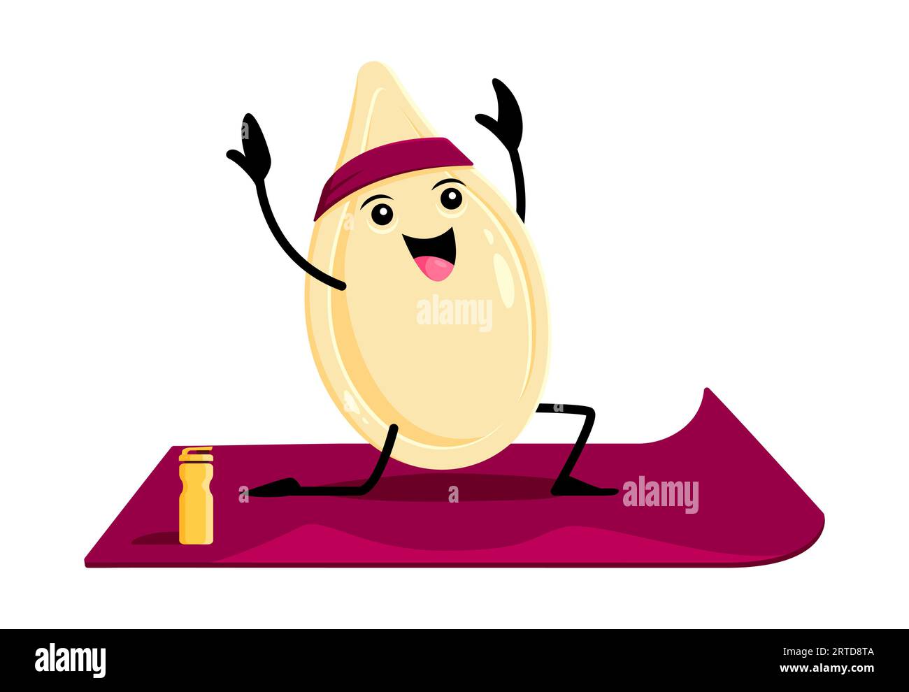 Cartoon happy pumpkin seed character on yoga or fitness sport. Vector ...