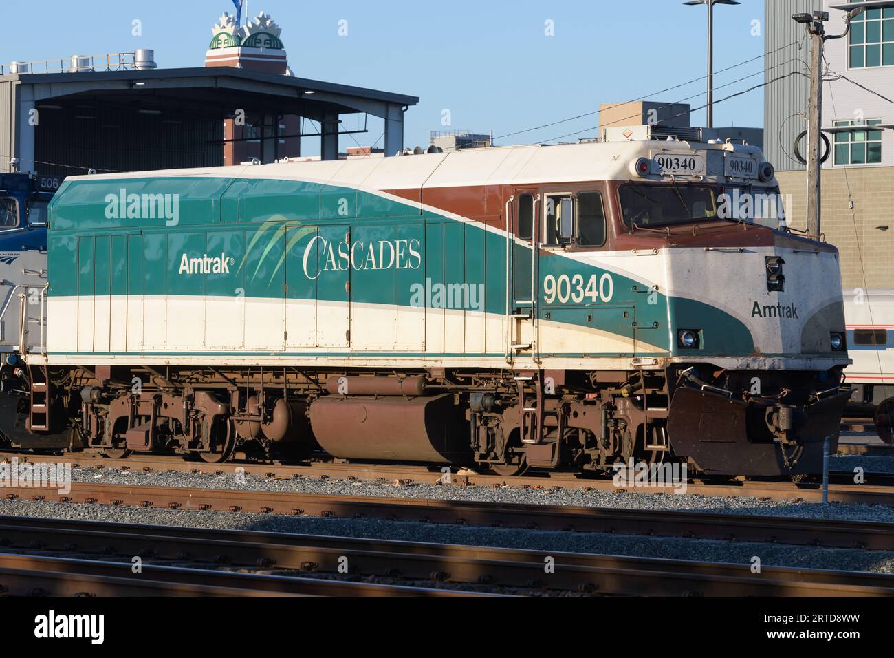 Seattle - September 9, 2023; Amtrak NPCU locomotive 90340 in Cascades ...