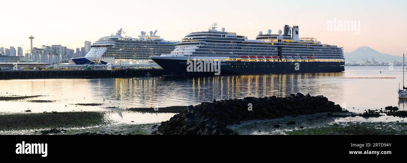 Seattle - September 9, 2023; Panorama of Eurodam and Royal Princess at ...