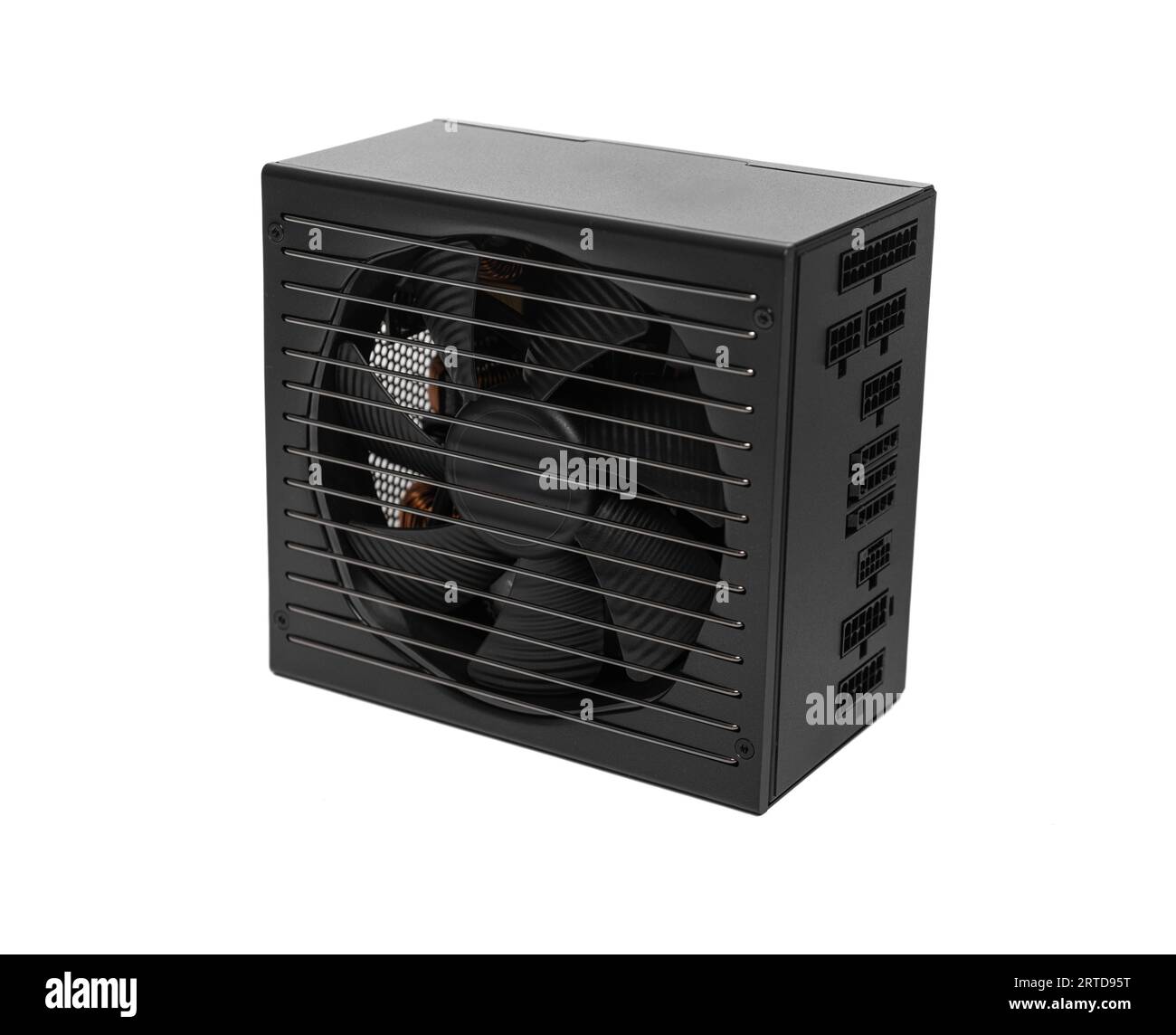 Black metal power source of computer isolated on the white background ...