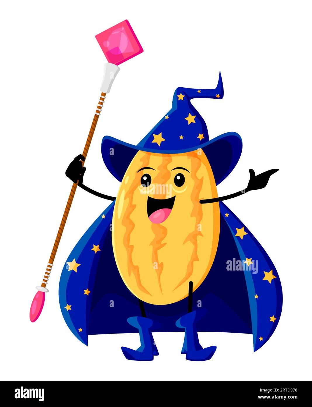 Cartoon melon fruit wizard or magician character. Vector smiling ...