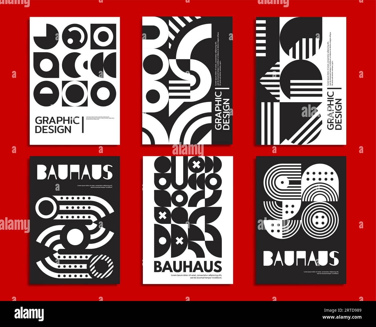 Monochrome geometric bauhaus posters. Abstract patterns of vector ...