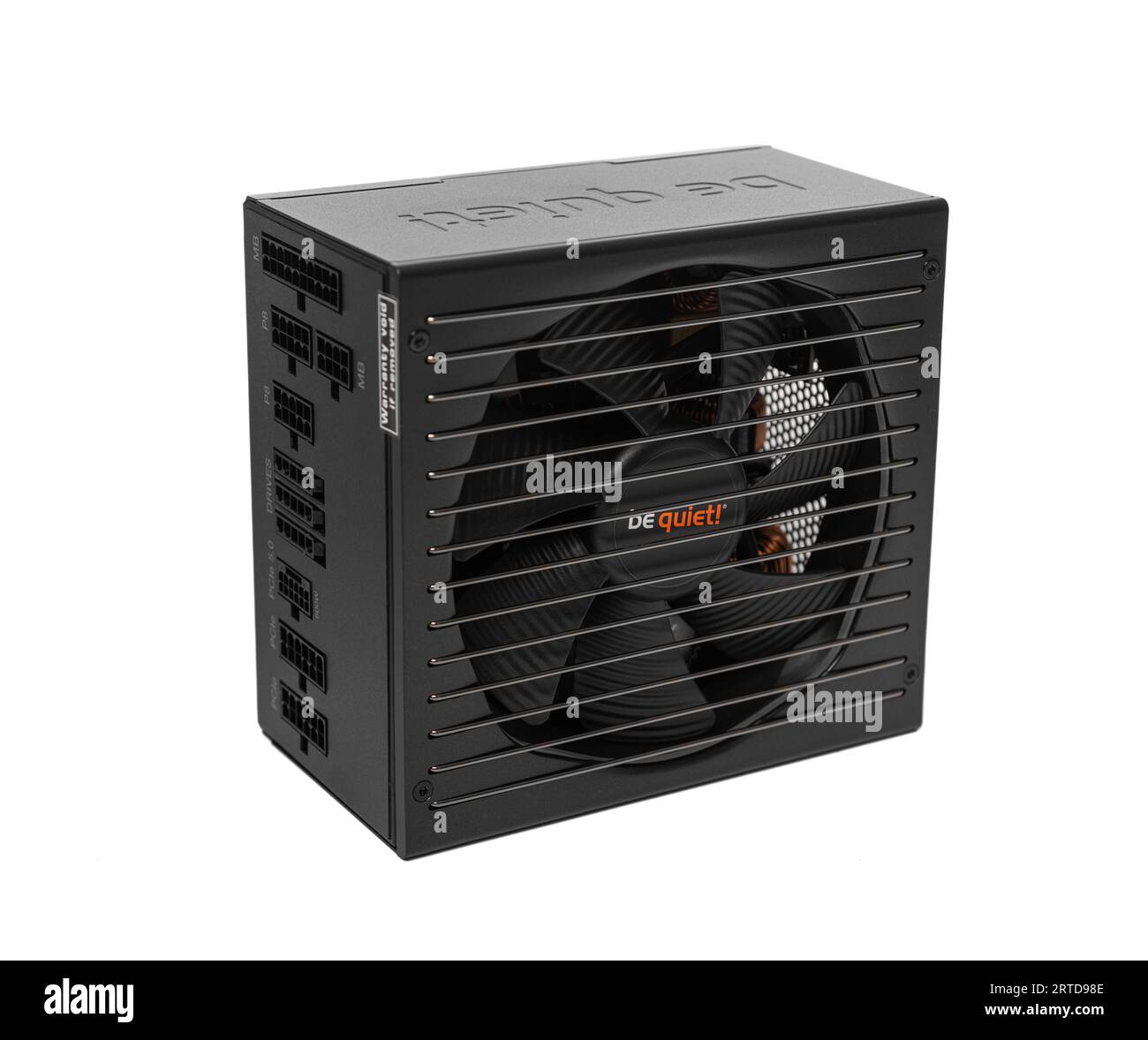 Be Quiet 1000 watt power supply on a white background. Studio photo ...