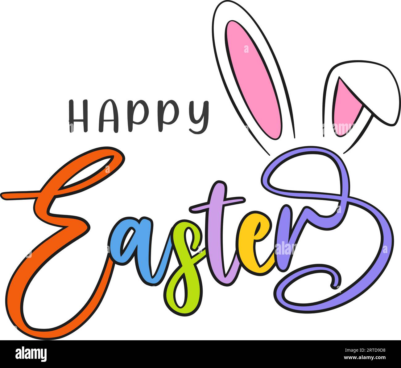 Happy Easter Colorful Lettering With Bunny Ears Stock Vector Image