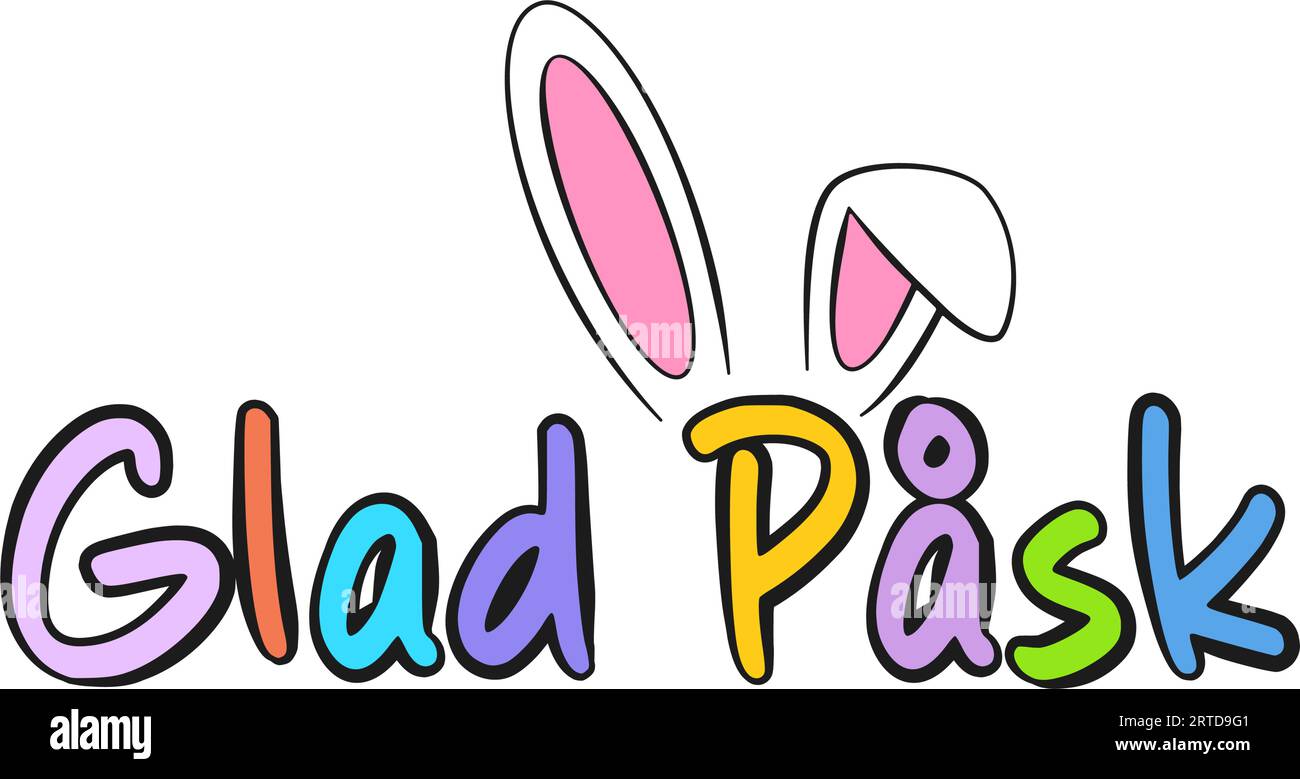 Happy Easter Lettering In Swedish With Bunny Ears Stock Vector Image