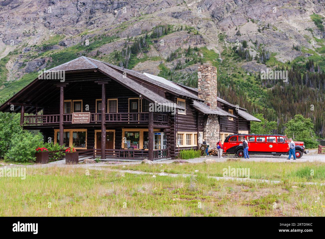 Red Jammer Bus at Two Medicine General Store in Glacier National Park ...