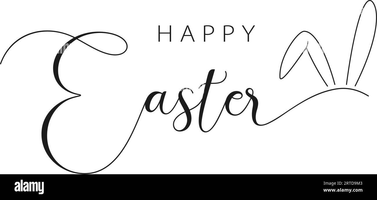 Happy Easter Lettering With Bunny Ears Stock Vector Image And Art Alamy