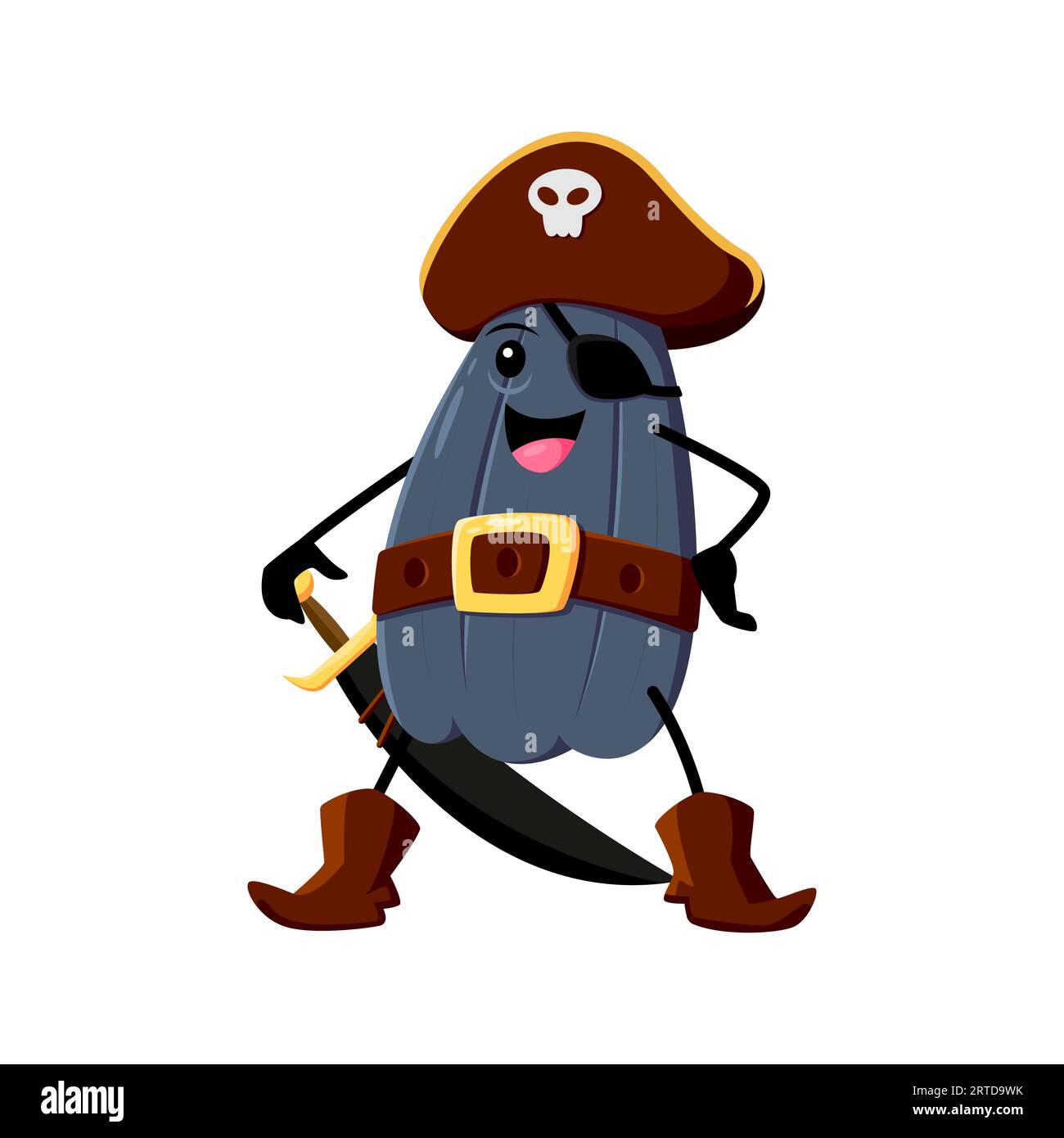 Cartoon sunflower seed pirate with saber. Fierce and bold corsair ...