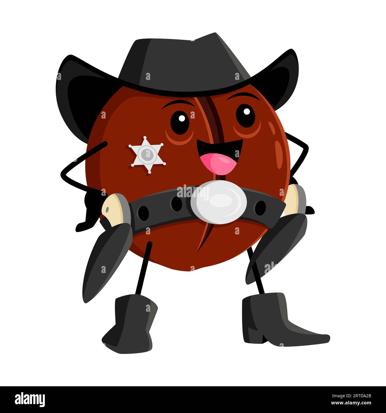 Cartoon macadamia nut ranger or sheriff character. Funny vector cowboy whole seed wear hat, star ...