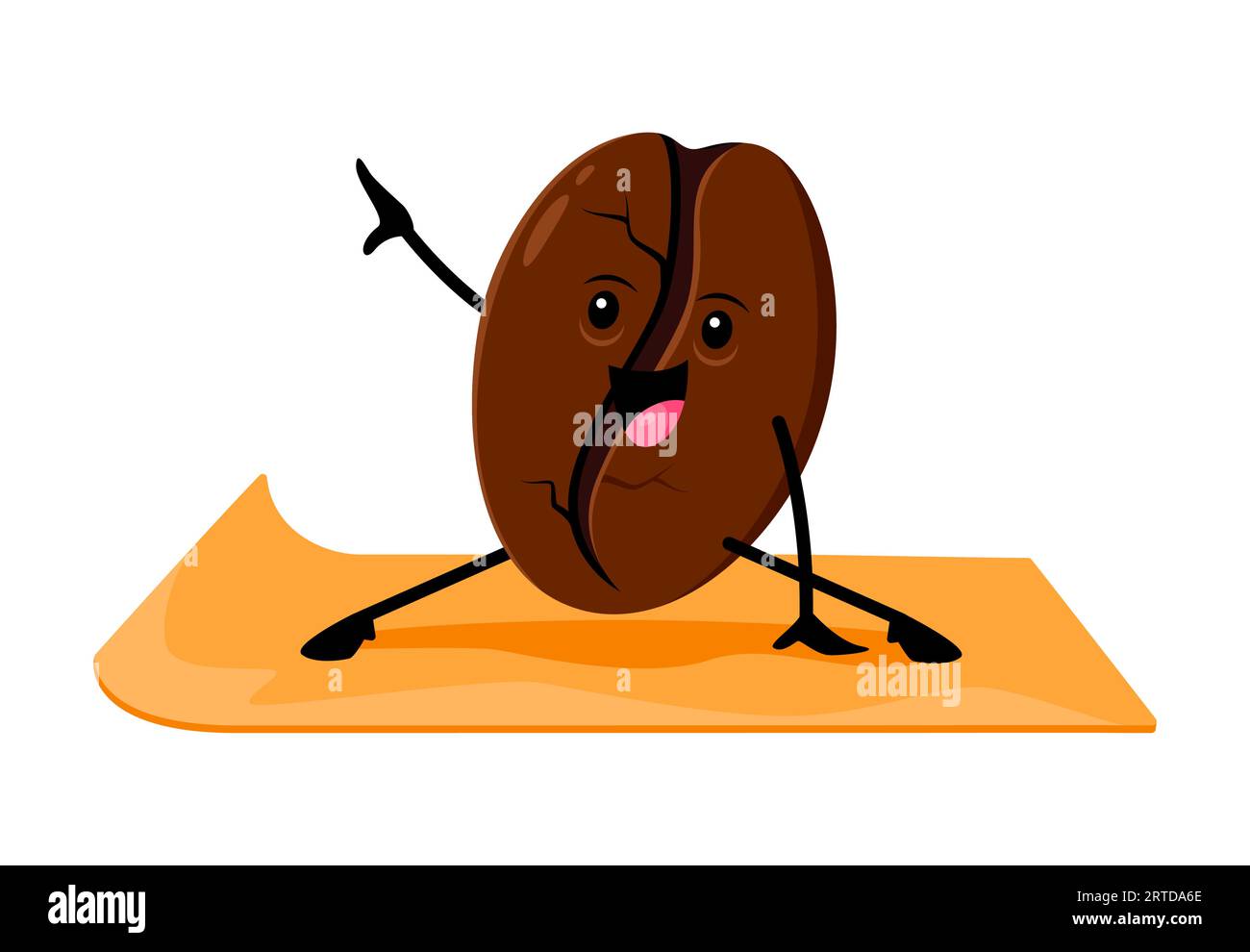 Cartoon happy coffee bean character on yoga fitness sport. Vector brown ...