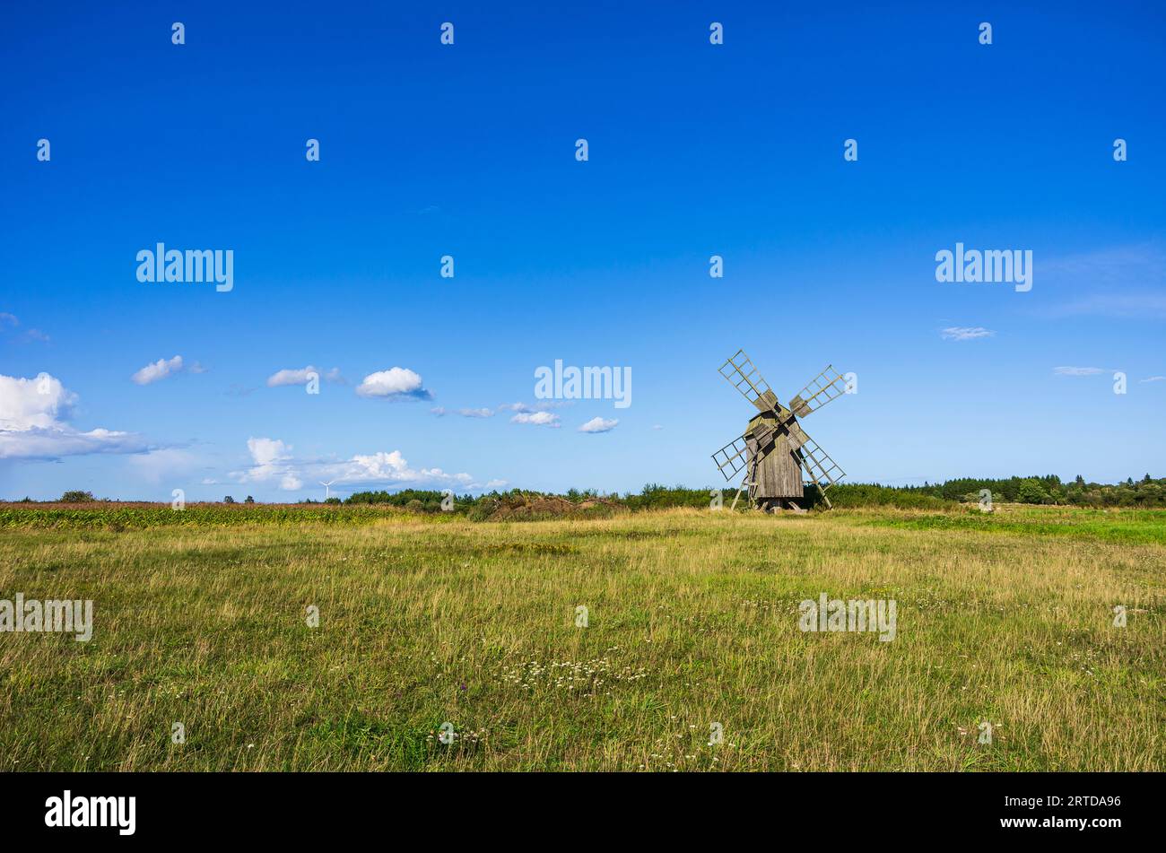 Traditional trestle windmill by the village of Himmelsberga on Öland ...