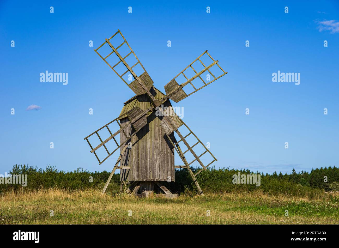 Traditional trestle windmill by the village of Himmelsberga on Öland ...