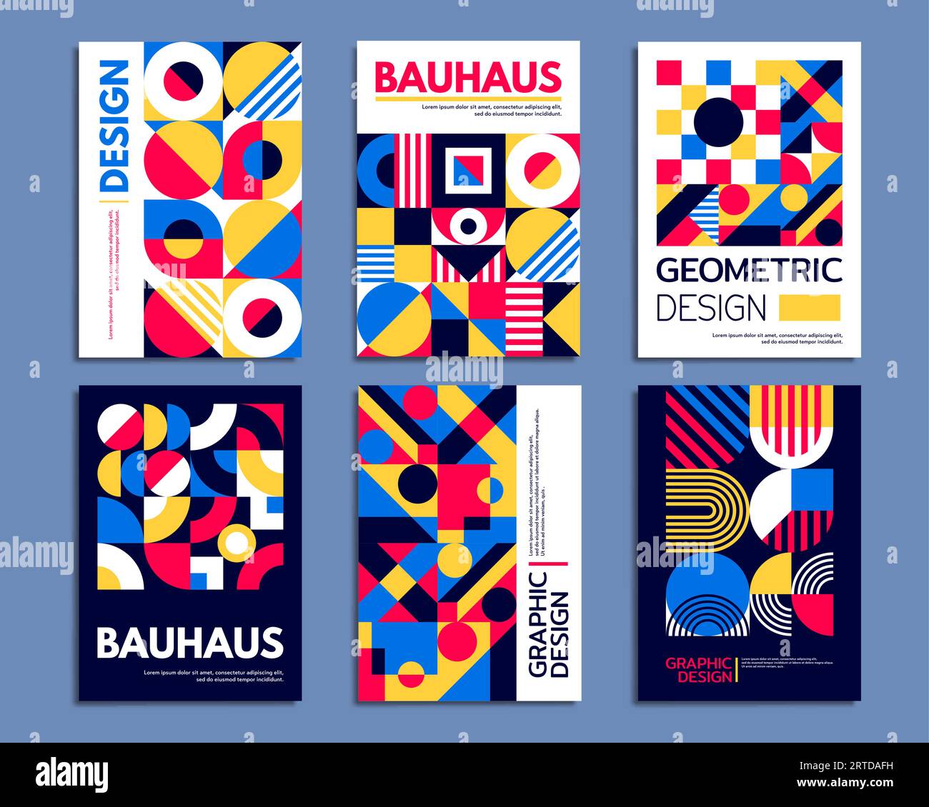Abstract geometric patterns. Bauhaus posters of retro backgrounds with ...