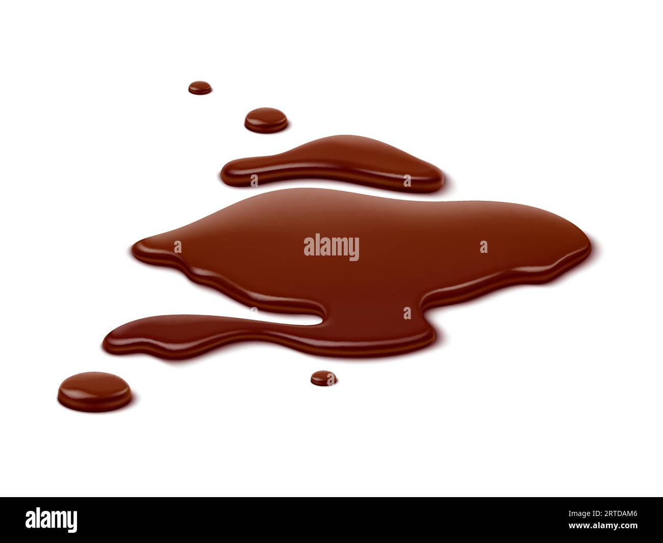 Chocolate puddle, brown choco spill, isolated liquid blot and drip ...