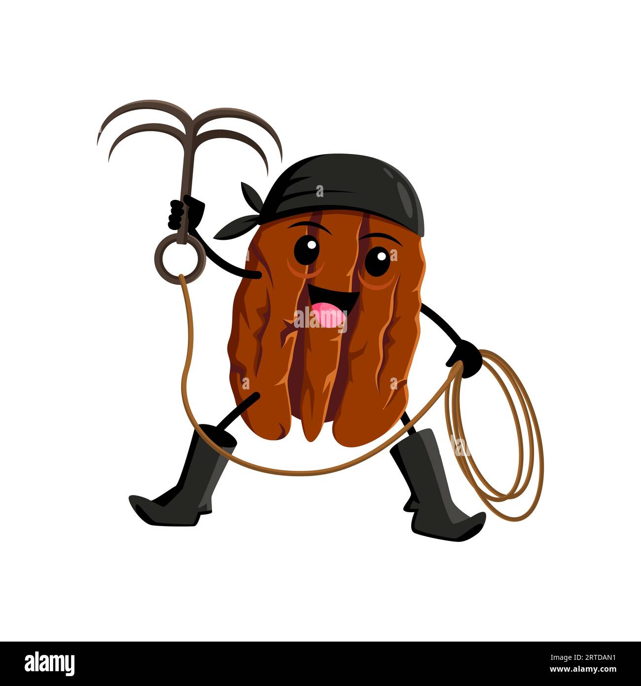 Cartoon pecan nut pirate or corsair character sporting a grappling hook ...