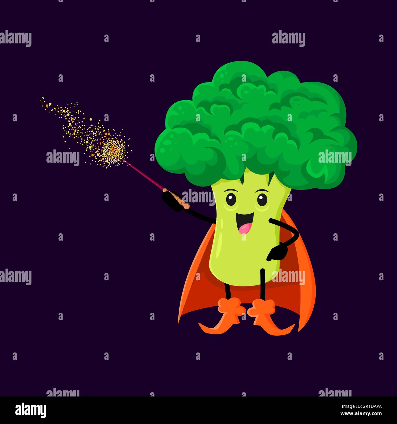 Cartoon Halloween broccoli vegetable wizard, witch and mage character ...