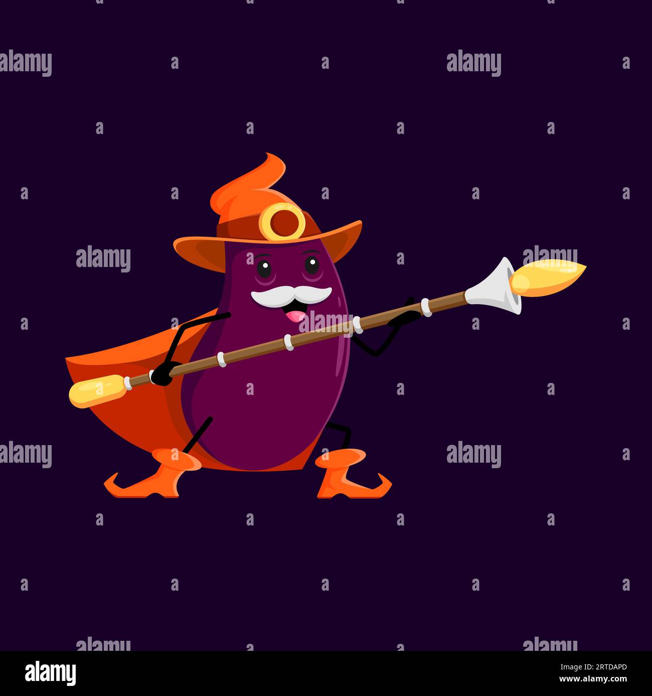 Cartoon eggplant Halloween vegetable wizard, witch and mage character ...