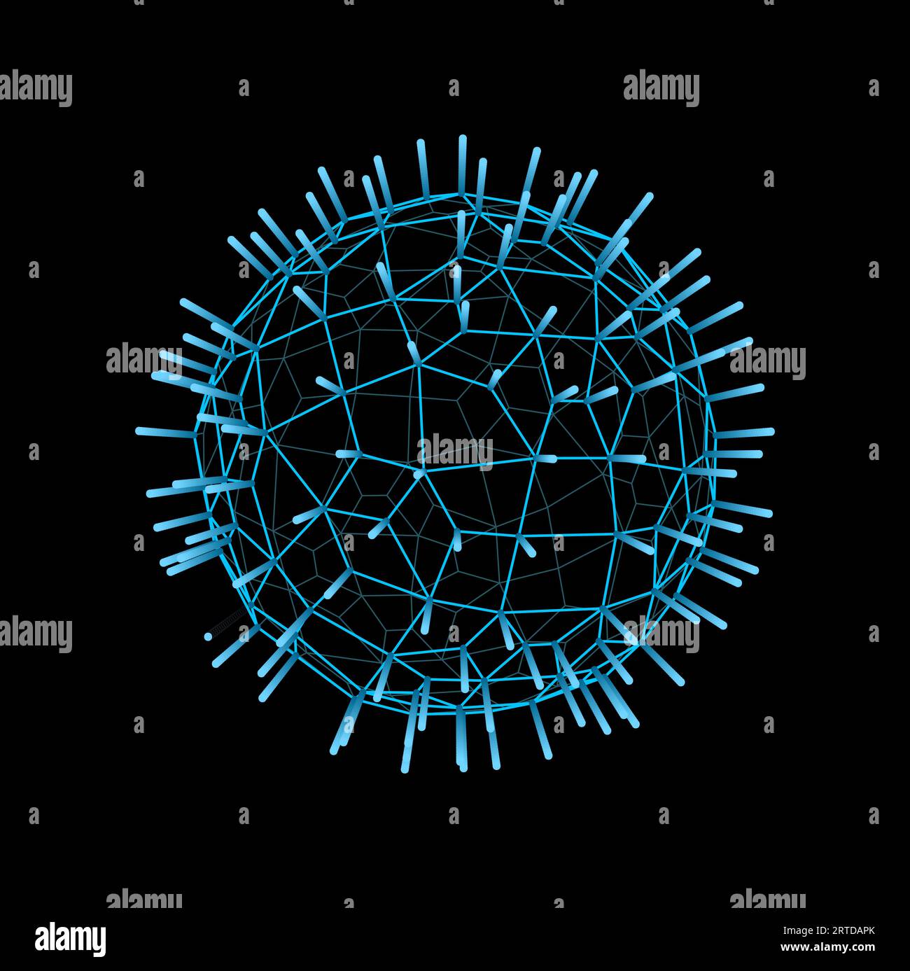 Futuristic wireframe sphere, 3d ball shape or structure. Cyber blue ...
