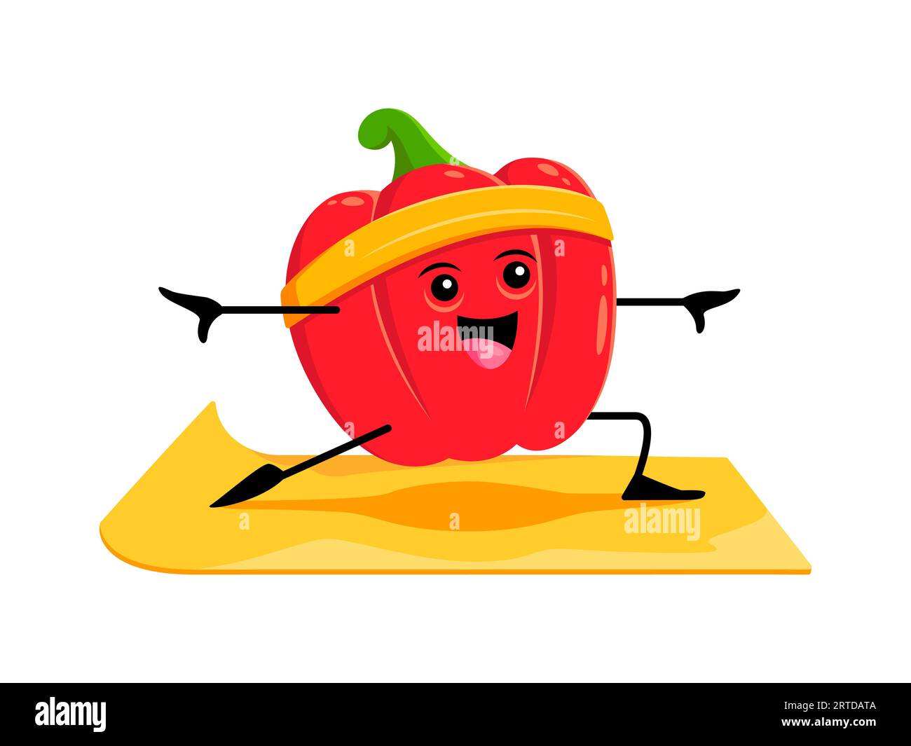 Cartoon bell pepper or paprika vegetable character on yoga fitness ...
