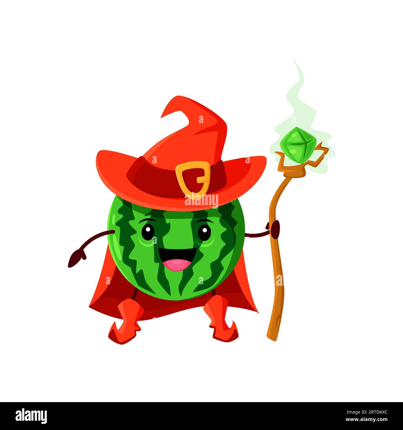 Cartoon watermelon fruit wizard or magician character. Vector smiling ...