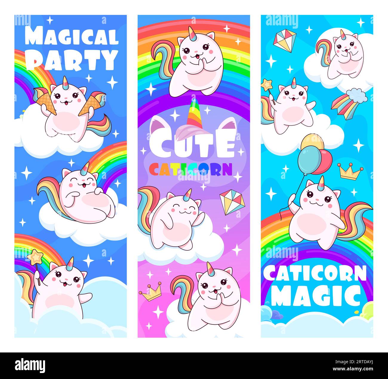 Caticorn magical party. Cartoon caticorn cat and kitten characters ...