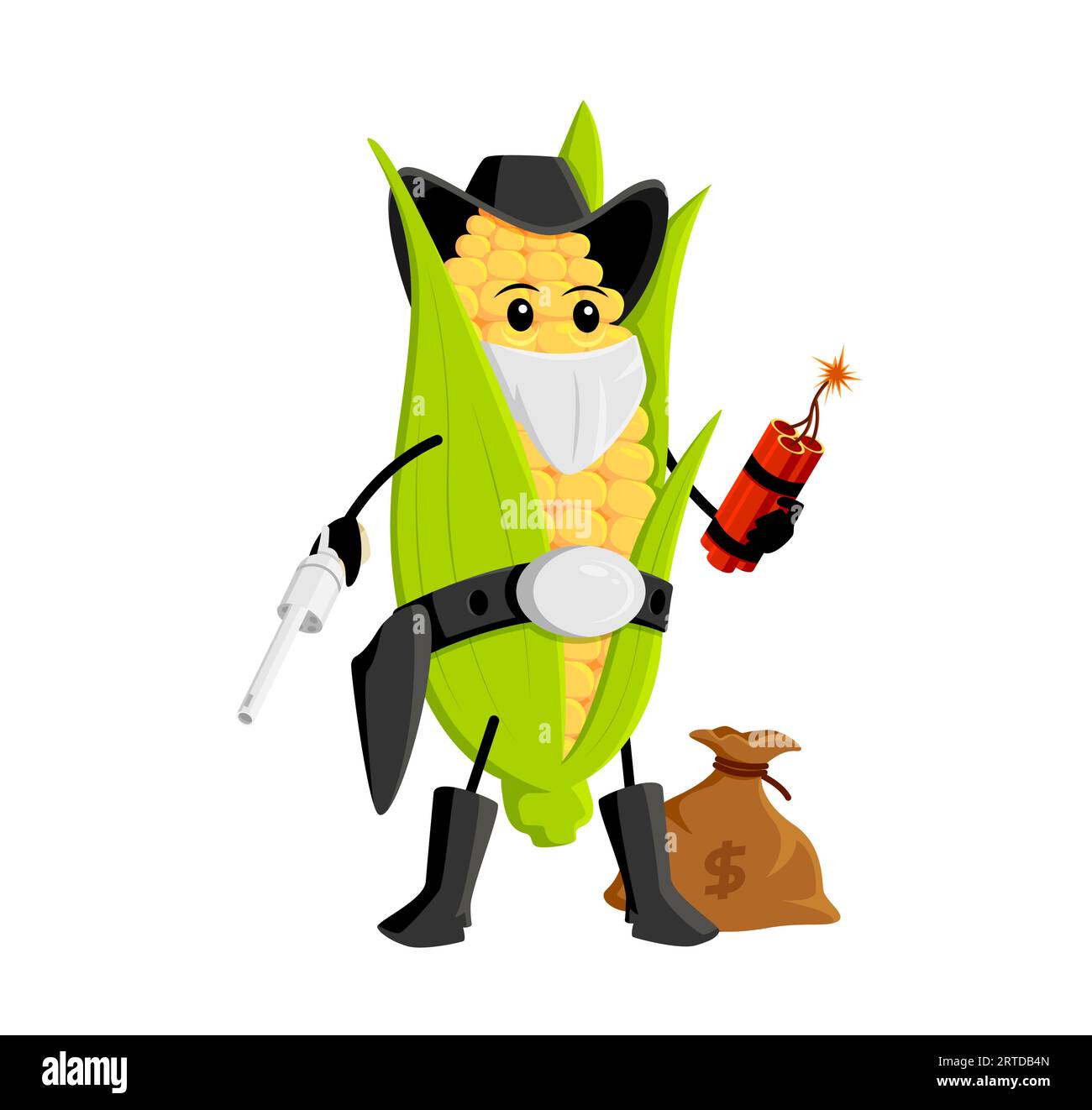 Cartoon wild west corn cob robber or bandit character. Isolated vector ...