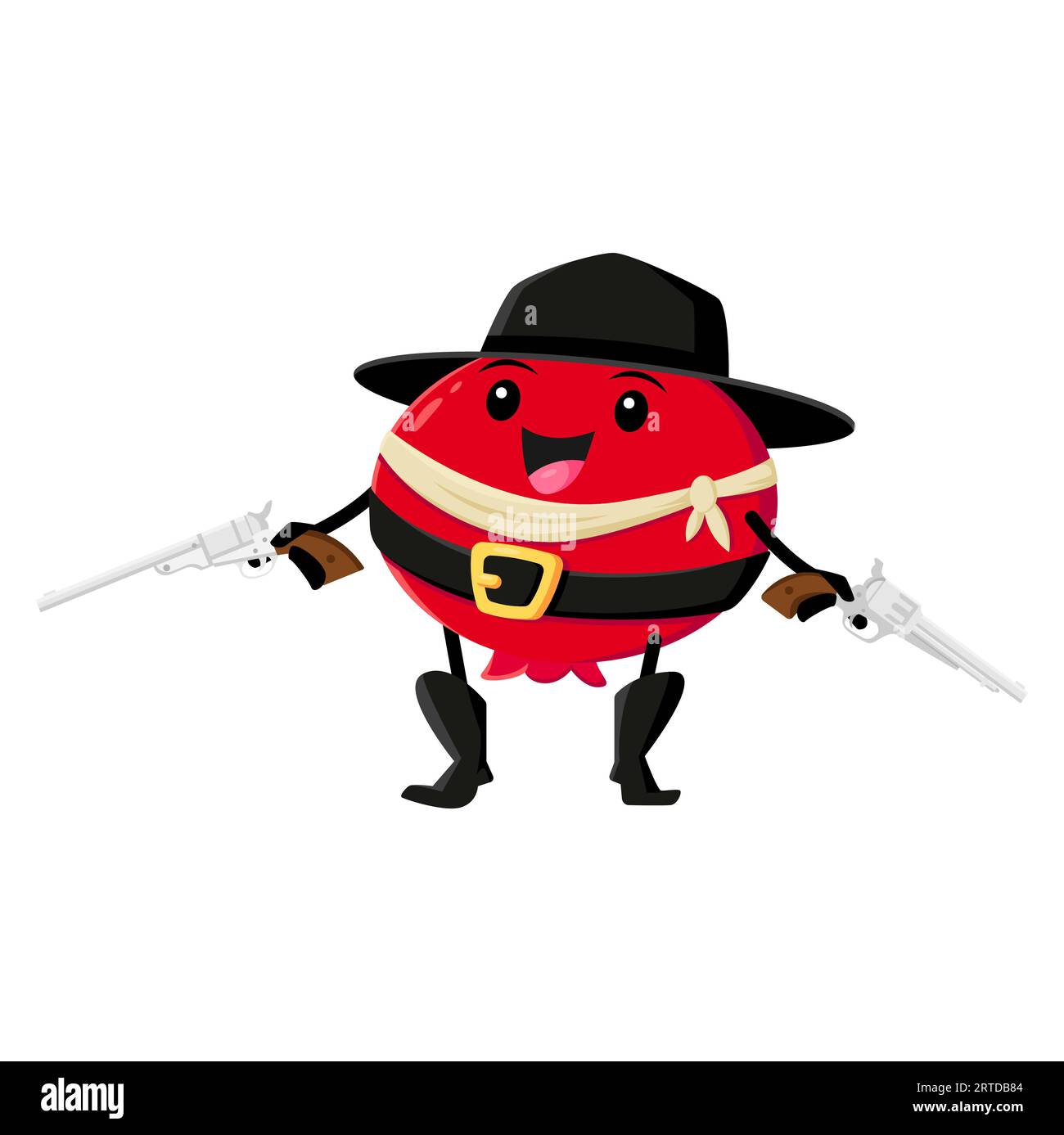 Cartoon funny cranberry cowboy, robber, bandit or ranger character ...