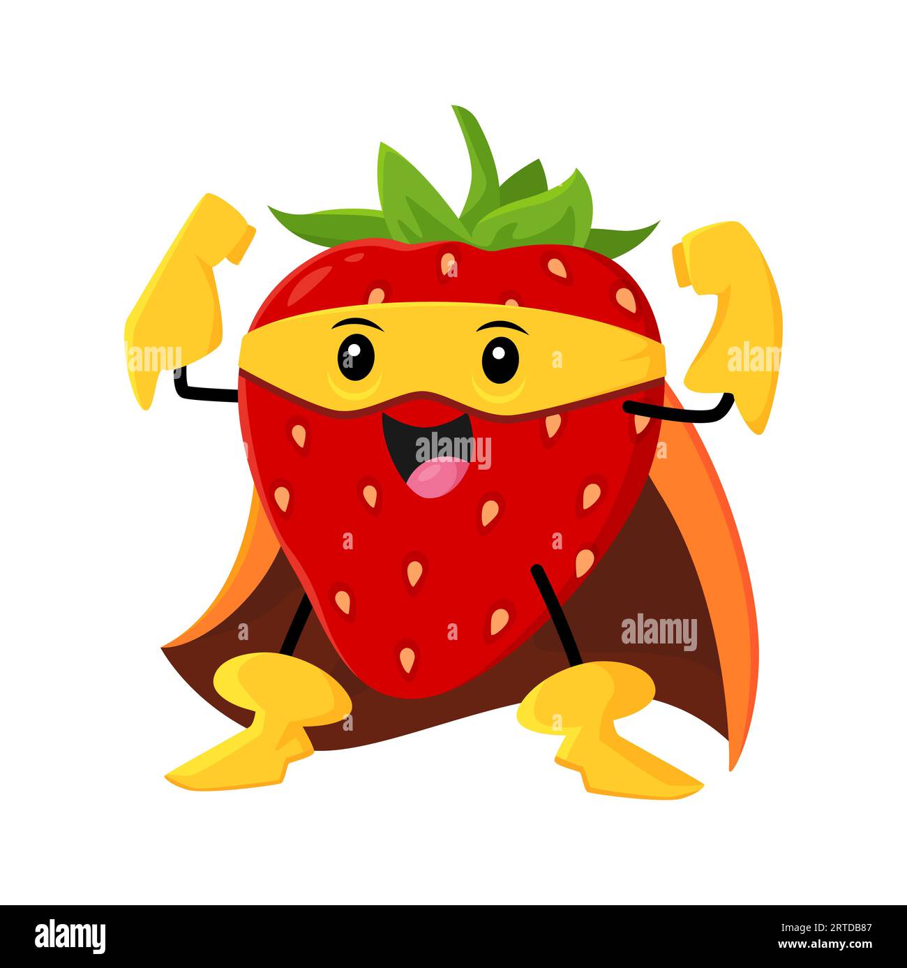 Cartoon strawberry superhero character. Funny vector super hero garden ...