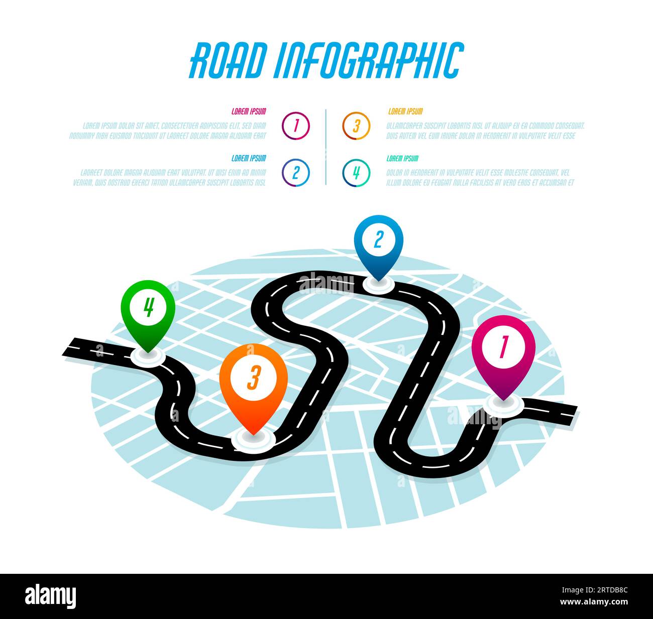 Road infographic, vector map timeline template with banner route lone ...