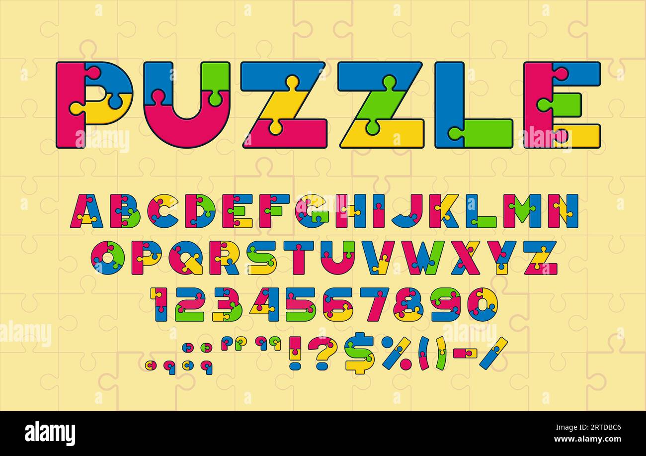 Puzzle font or type. Jigsaw typeface alphabet. Vector colorful ...