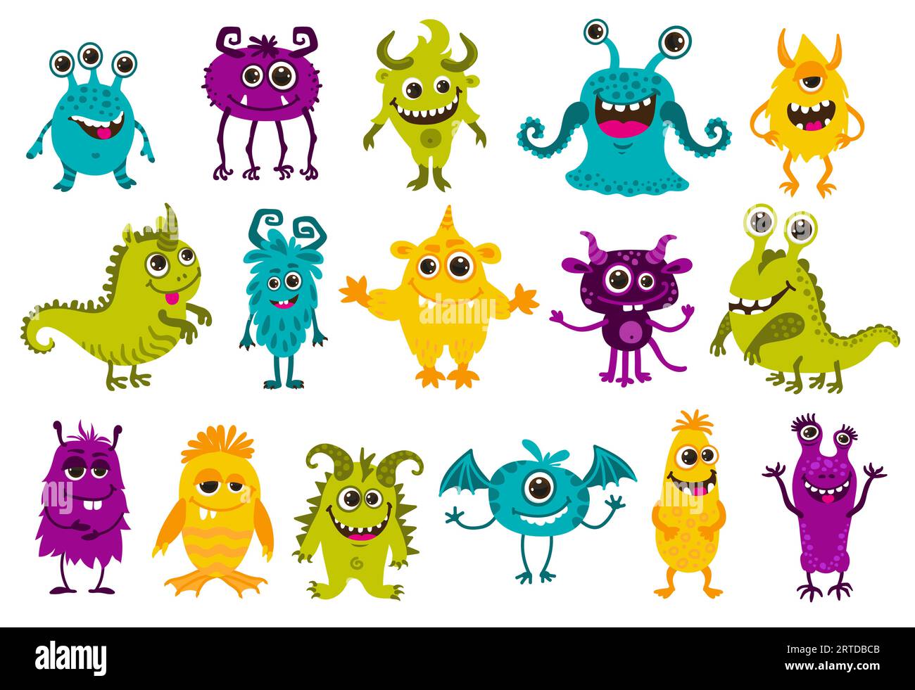 Cartoon monster characters. Cute comic Halloween joyful personages set ...