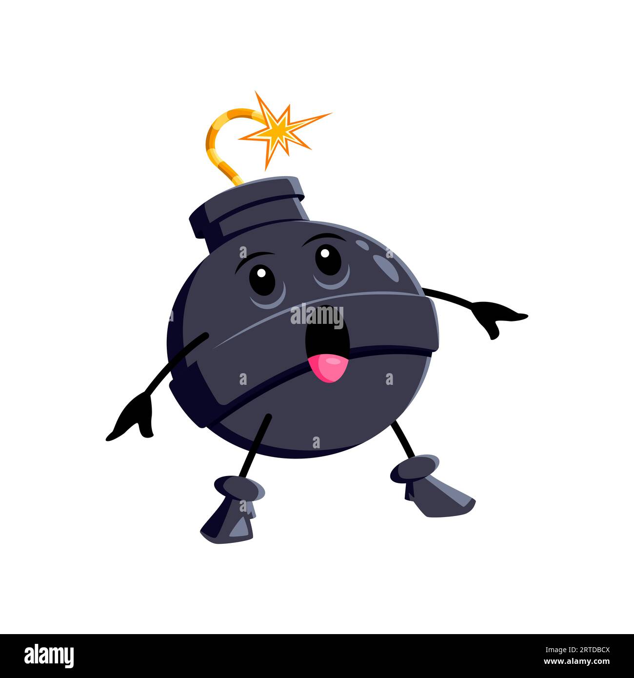 Cartoon shocked bomb character, explosive weapon personage with burning ...