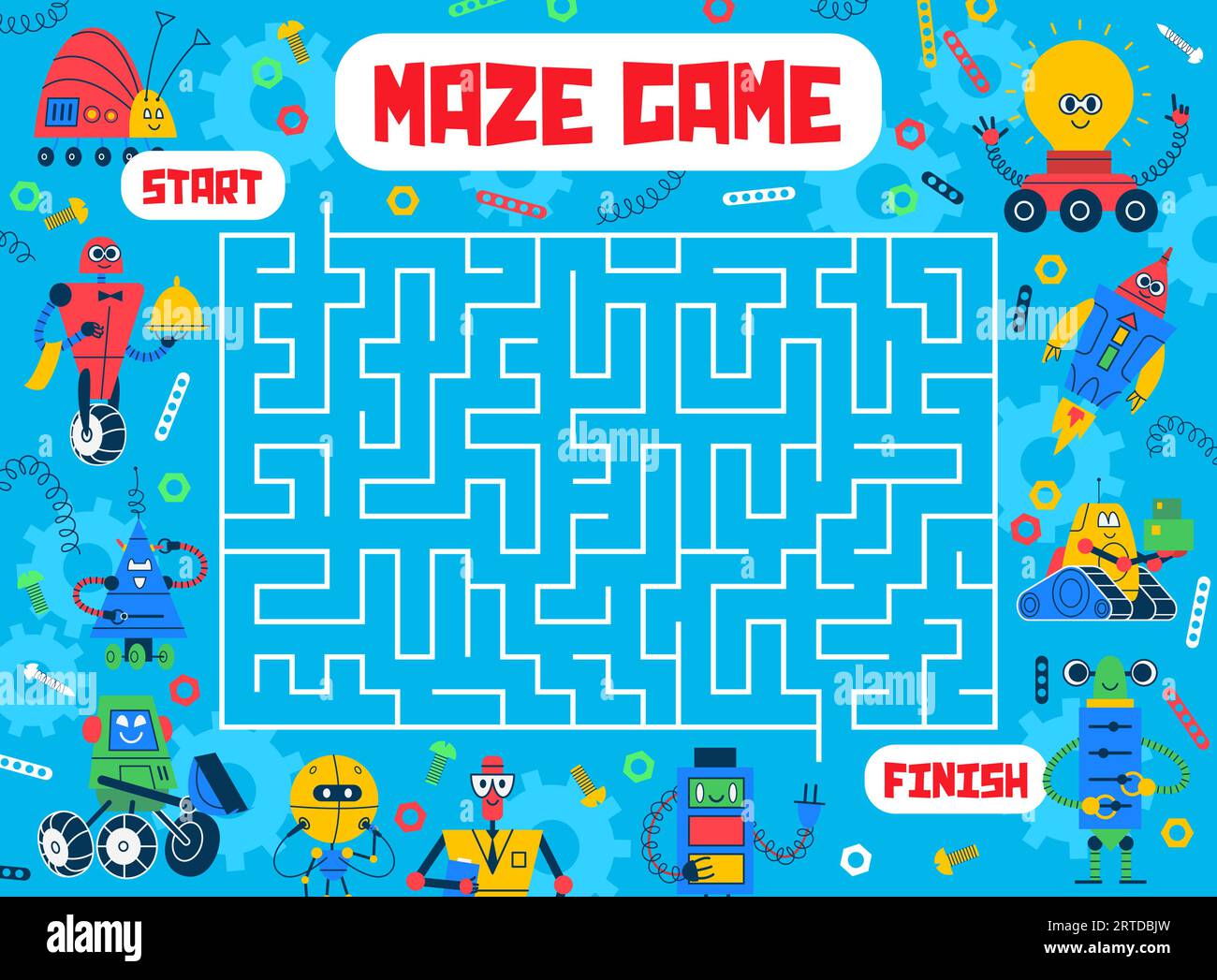 Labyrinth maze, help cartoon robots and droids to find exit, kids game ...