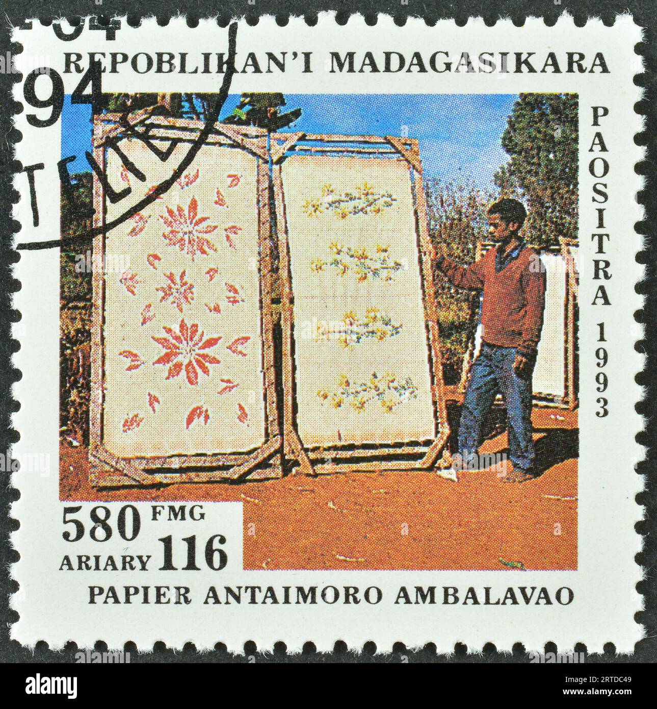 Cancelled postage stamp printed by Madagascar, that shows Antaimoro ...
