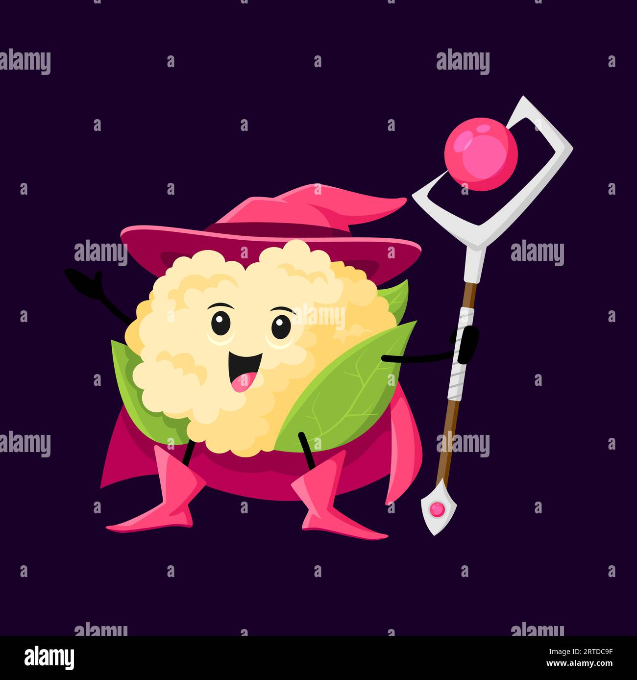 Cartoon cauliflower Halloween vegetable wizard, witch and mage ...