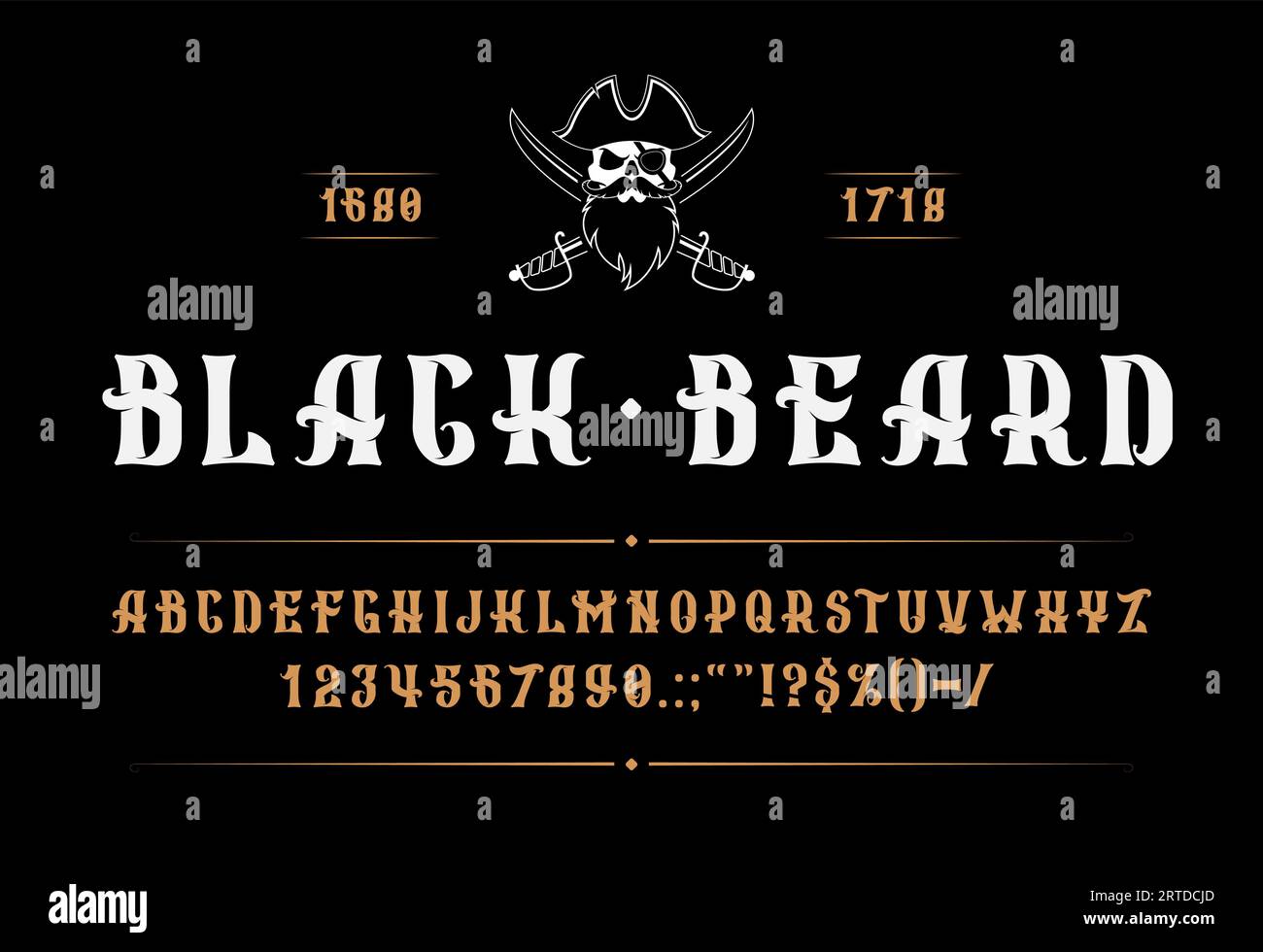 Medieval pirate corsair font, type or typeface. Western alphabet with ...
