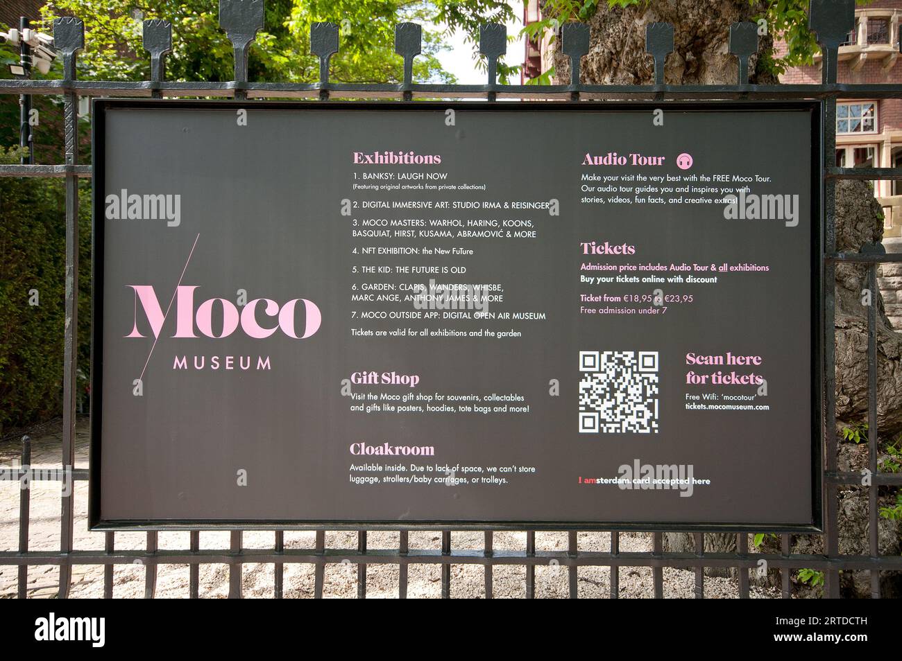 Information board of MOCO, Museum of Contemporary Art, Amsterdam, Netherlands Stock Photo - Alamy