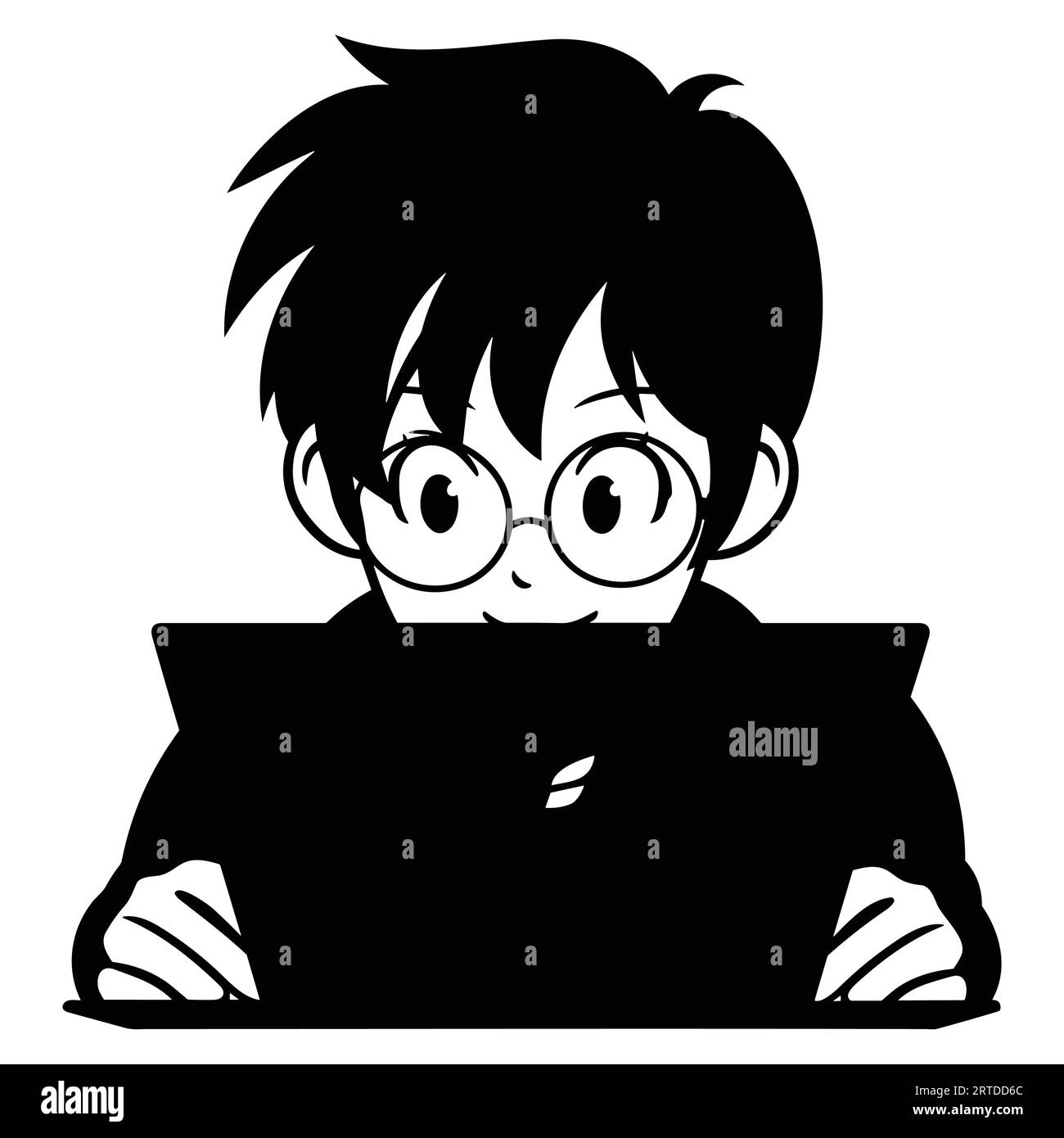 Computer hacker with laptop black and white color Stock Vector Image ...