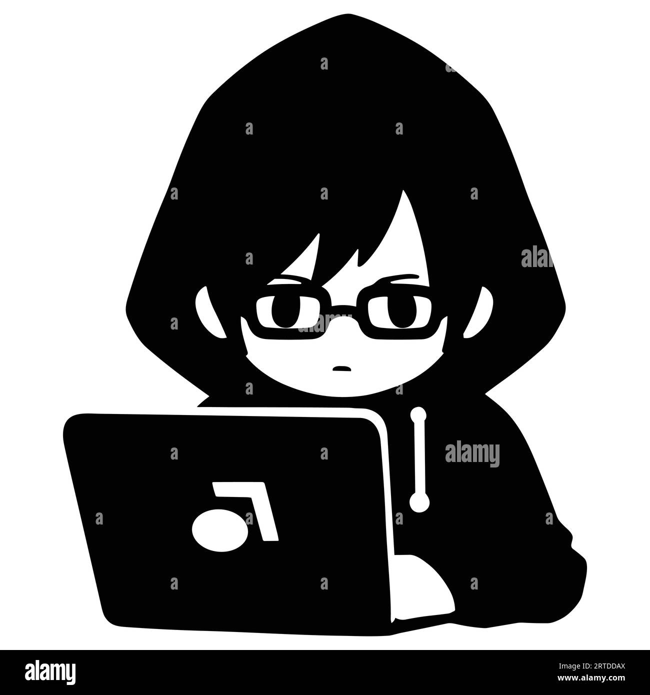 Computer hacker with laptop black and white color Stock Vector Image ...