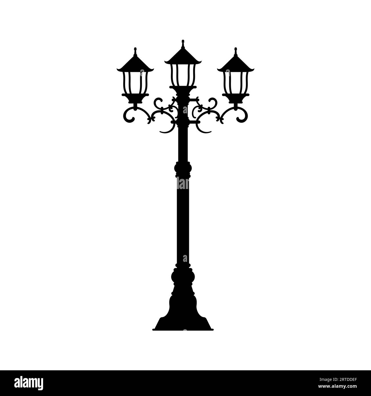 Vintage street light lantern steel lamp on pole post column. Vector ...